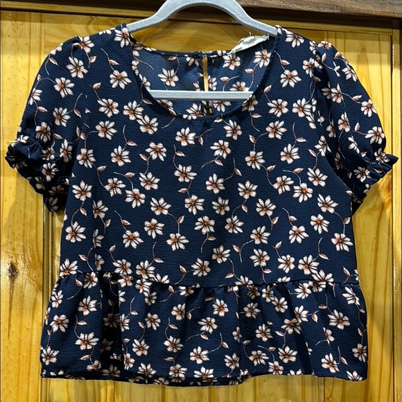 Hippie Rose | Tops | Hippie Rose Floral Navy Blue Top Small | Poshmark